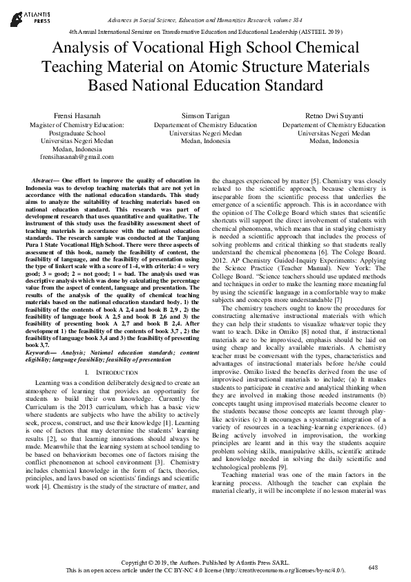 (PDF) Analysis of Vocational High School Chemical Teaching Material on ...