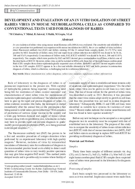 (PDF) Development and evaluation of an In vitro isolation of street ...