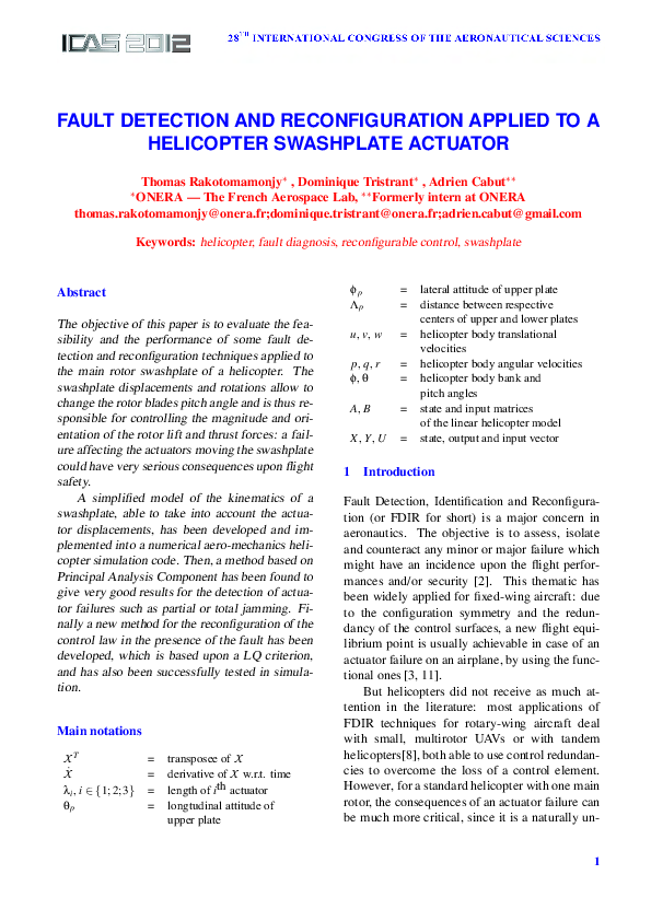Pdf Fault Detection And Reconfiguration Applied To A Helicopter Swashplate Actuator