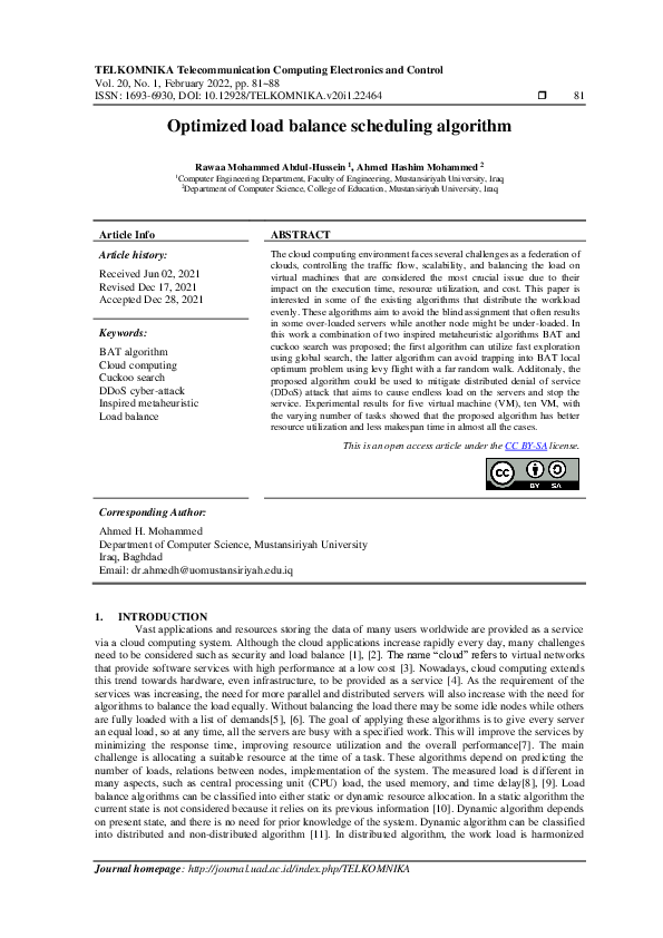 (PDF) Optimized load balance scheduling algorithm (PDF) Optimized load balance scheduling algorithm