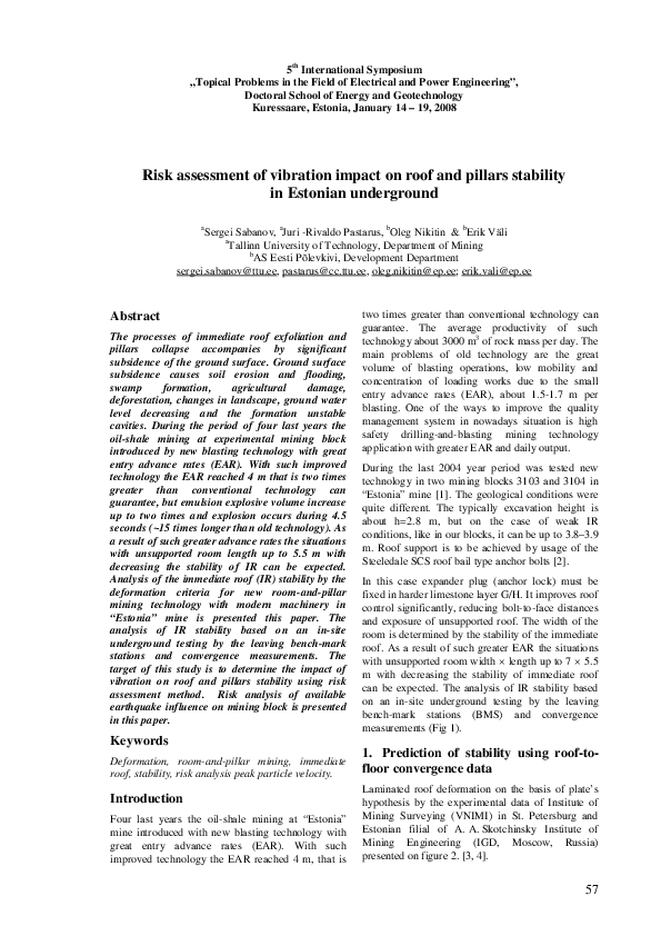 (PDF) Risk assessment of vibration impact on roof and pillars stability ...