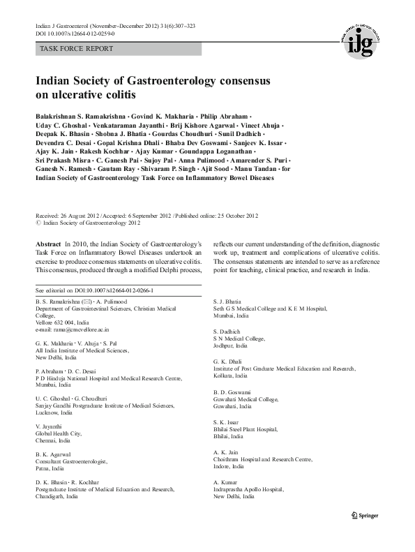 (PDF) Indian Society of Gastroenterology consensus on ulcerative colitis