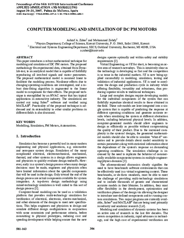 (PDF) Computer modeling and simulation of DC PM motors