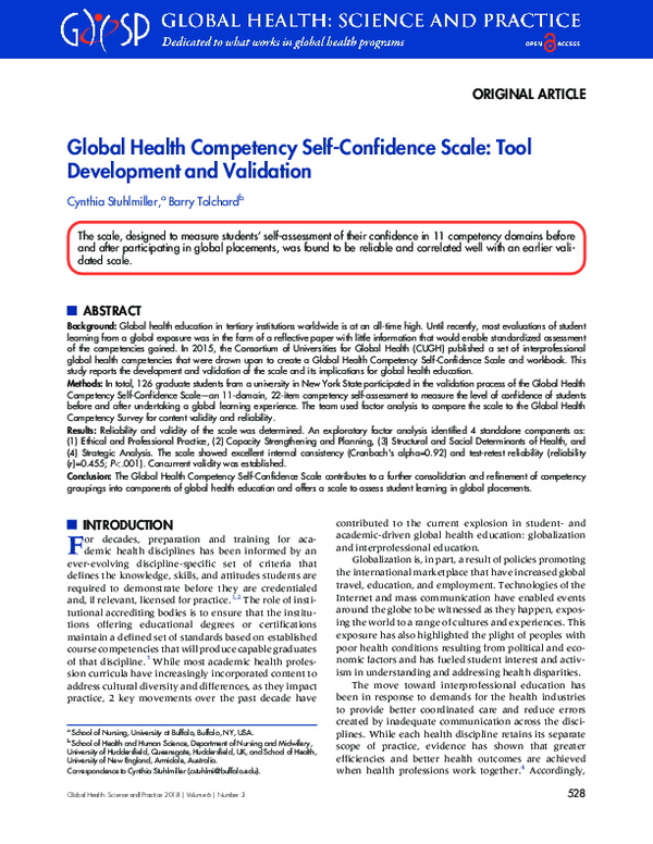 (PDF) Global Health Competency Self-Confidence Scale: Tool Development ...
