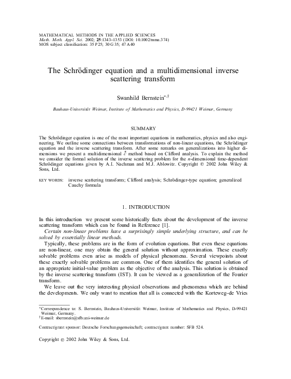 (PDF) The Schr dinger equation and a multidimensional inverse scattering transform