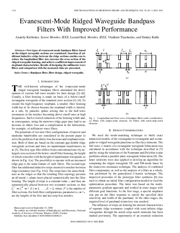 (PDF) Evanescent-mode ridged waveguide bandpass filters with improved performance