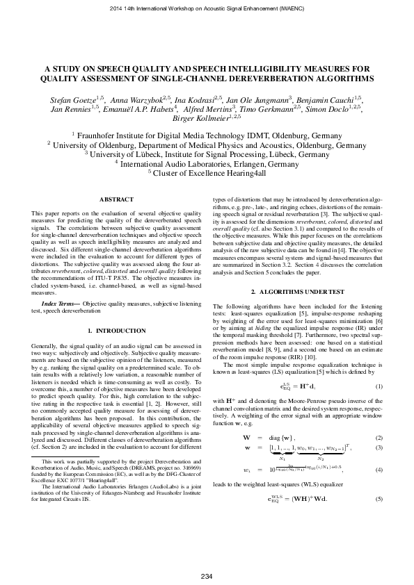 (PDF) A study on speech quality and speech intelligibility measures for quality assessment of ...
