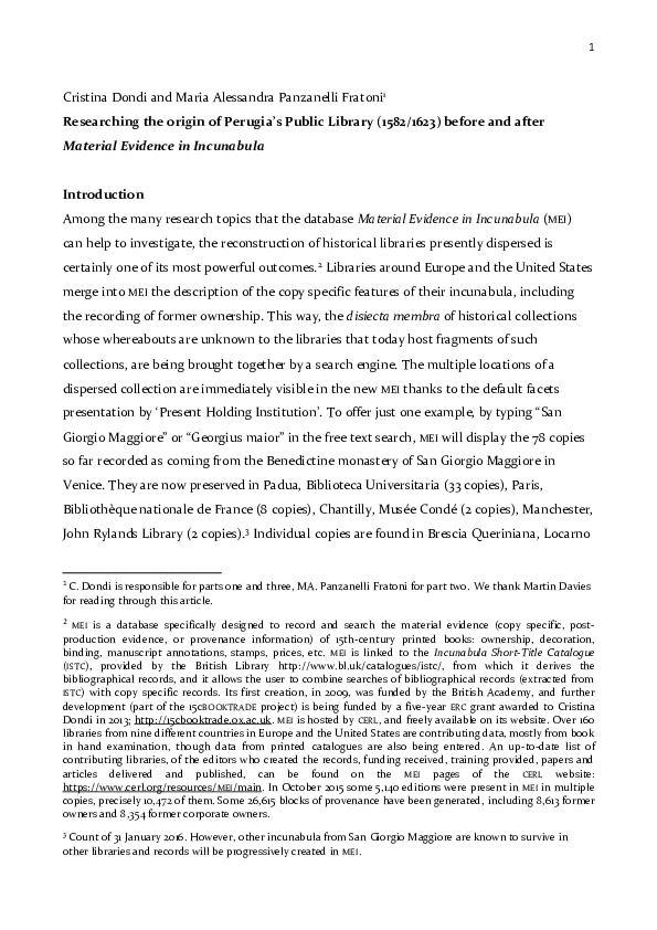 (PDF) Researching the Origin of Perugia’s Public Library (1582/1623 ...