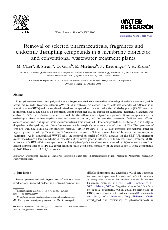 (PDF) Removal of selected pharmaceuticals, fragrances and endocrine ...