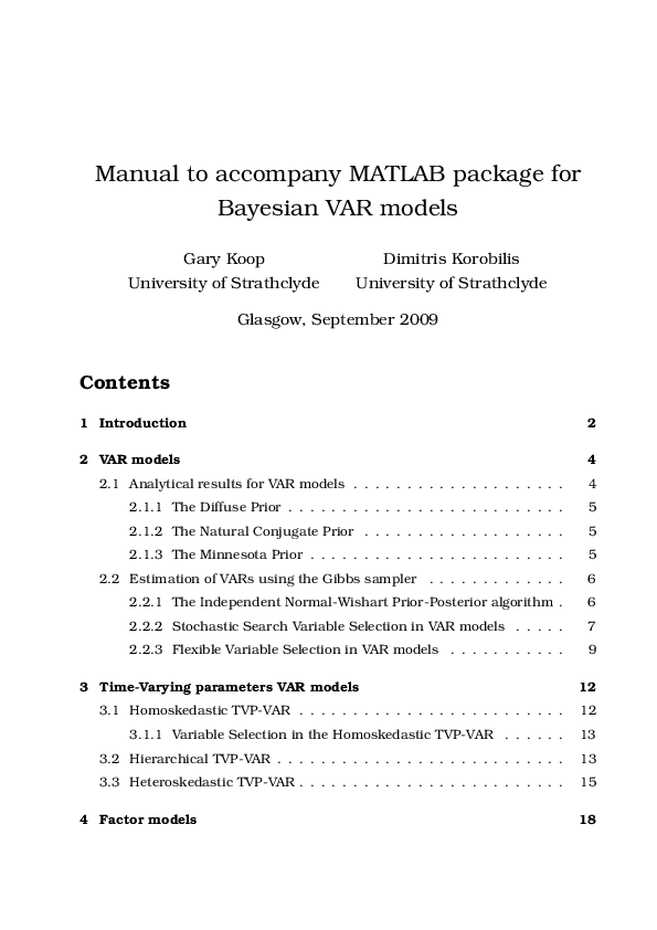 (PDF) Manual to accompany MATLAB package for Bayesian VAR models