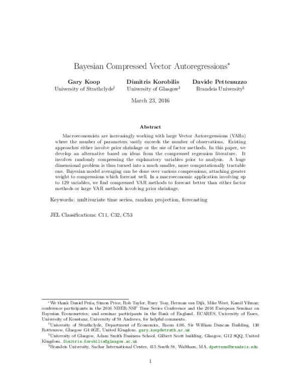 (PDF) Bayesian Compressed Vector Autoregressions