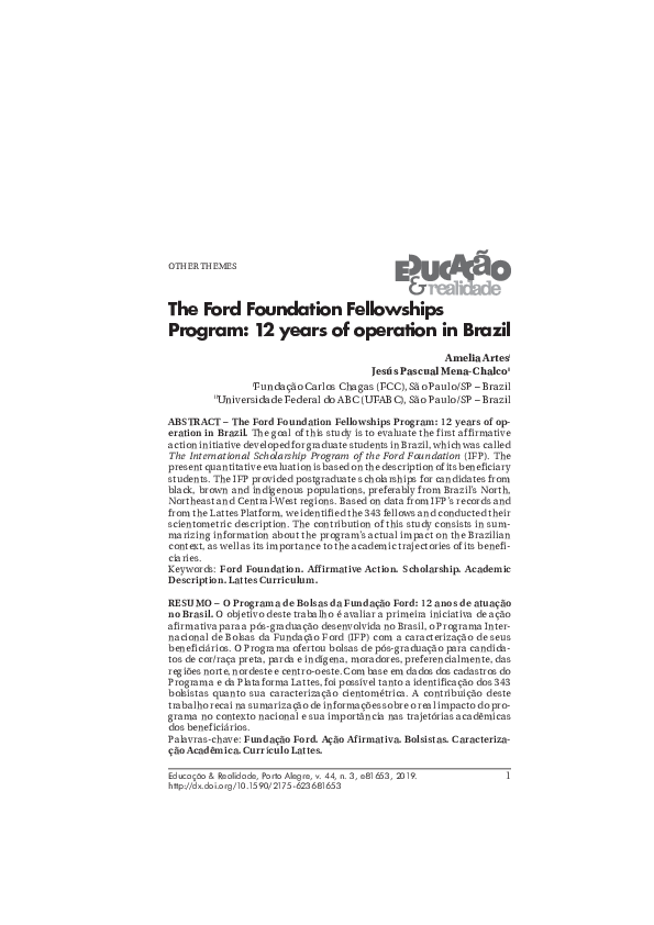 (PDF) The Ford Foundation Fellowships Program: 12 years of operation in ...