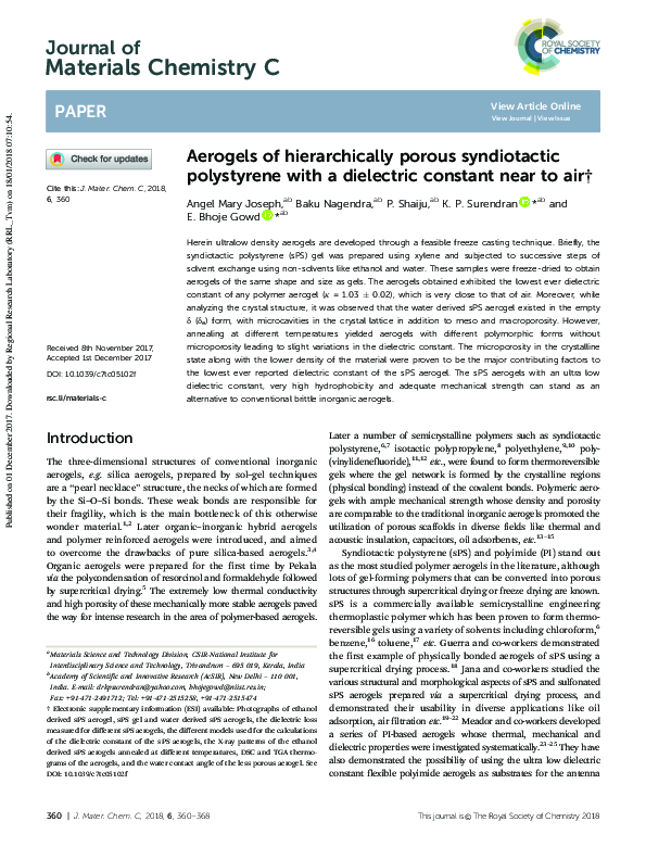 (PDF) Aerogels of hierarchically porous syndiotactic polystyrene with a ...