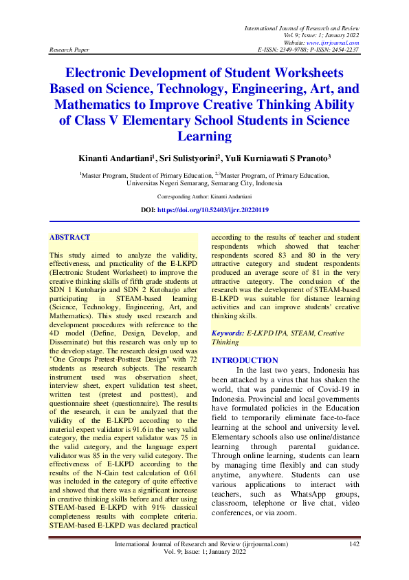 (PDF) Electronic Development of Student Worksheets Based on Science ...