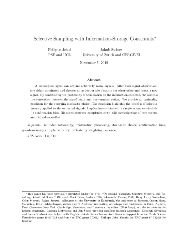 (PDF) Selective Sampling with Information-Storage Constraints