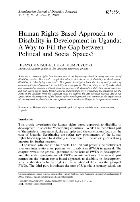(PDF) Human Rights Based Approach to Disability in Development in ...