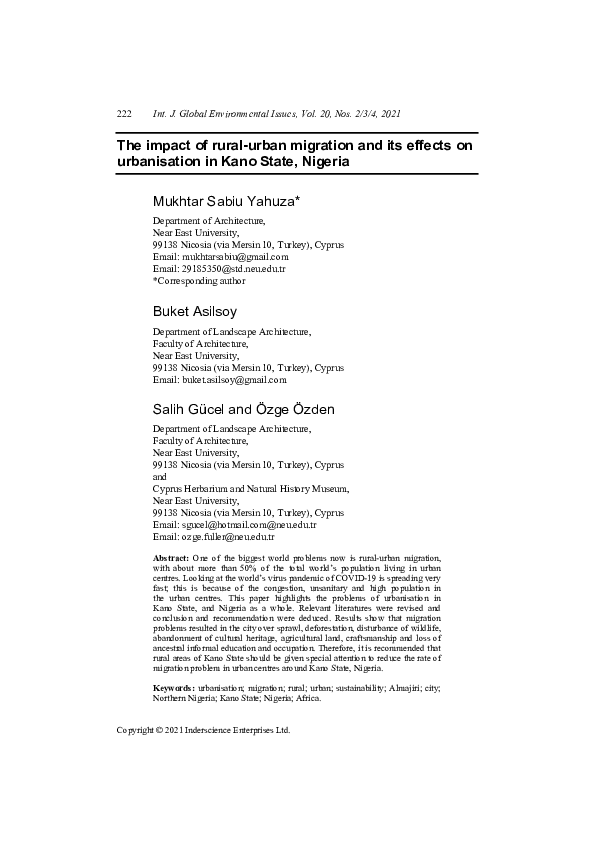 (PDF) The impact of rural-urban migration and its effects on ...