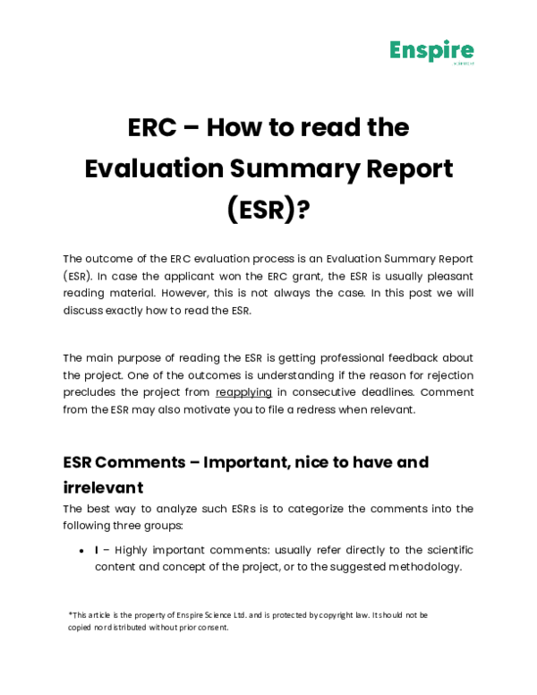 (PDF) ERC - How to read the Evaluation Summary Report (ESR)