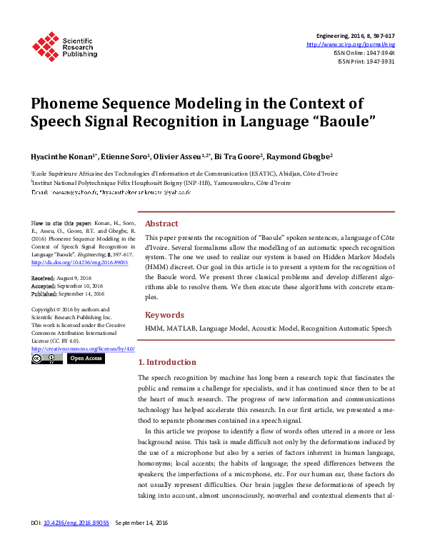 (PDF) Phoneme Sequence Modeling in the Context of Speech Signal Recognition in Language “Baoule ...