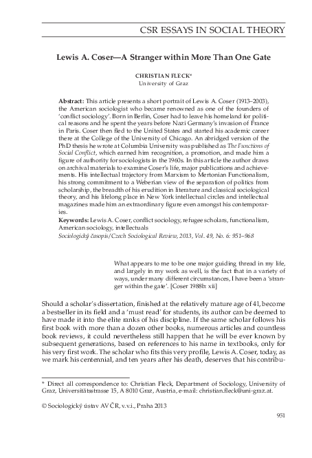 (PDF) Lewis A. Coser – A stranger within more than one gate