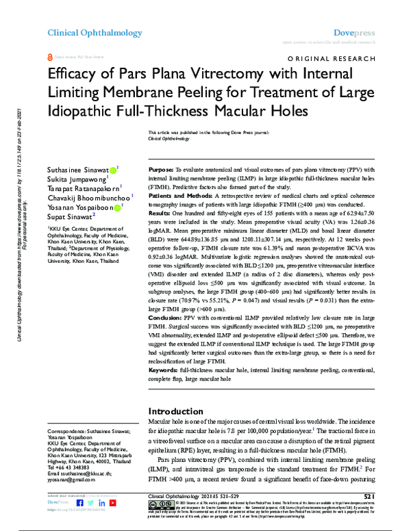 (PDF) Efficacy of Pars Plana Vitrectomy with Internal Limiting Membrane Peeling for Treatment of ...