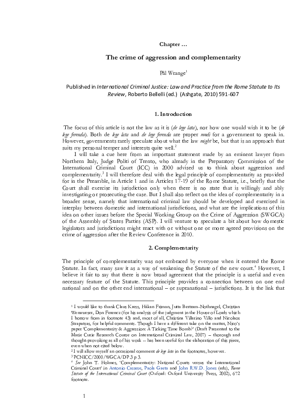 (PDF) The Crime of Aggression and Complementarity