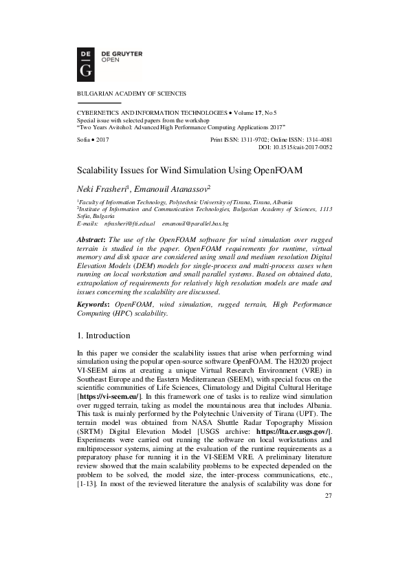 (PDF) Scalability Issues for Wind Simulation Using OpenFOAM