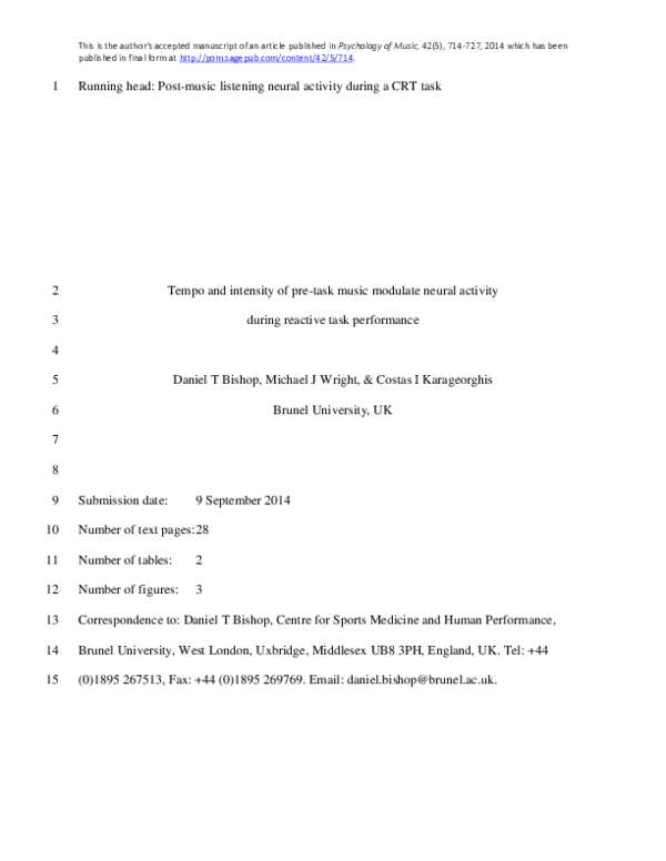 (PDF) Tempo and intensity of pre-task music modulate neural activity ...
