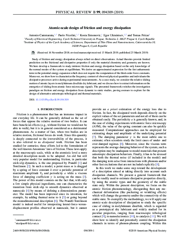 (PDF) Atomic-scale design of friction and energy dissipation