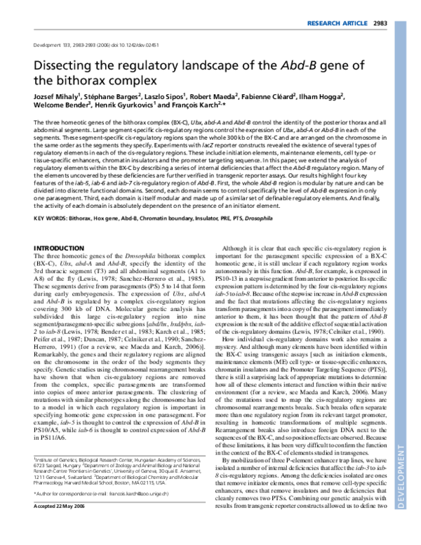 (PDF) Dissecting the regulatory landscape of the Abd-B gene of the ...