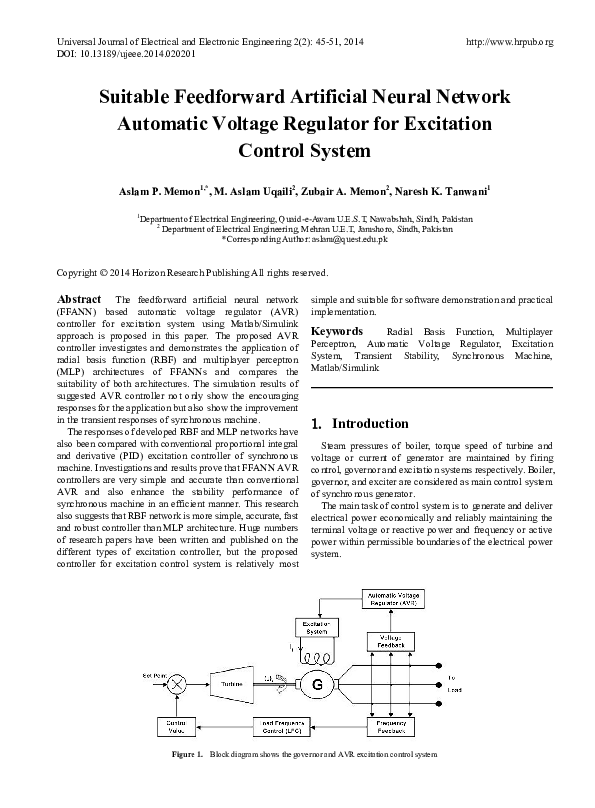 (PDF) Suitable Feedforward Artificial Neural Network Automatic Voltage Regulator for Excitation ...