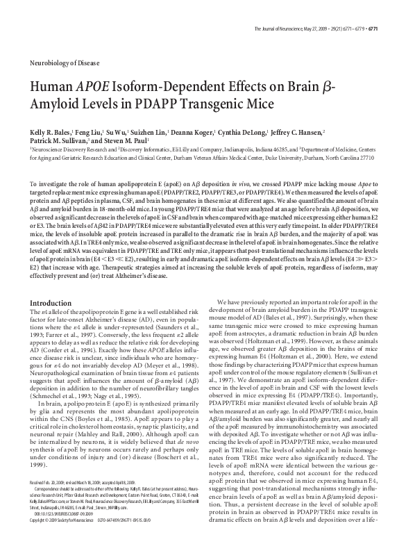 (PDF) Human APOE isoform-dependent effects on brain β-amyloid levels in ...