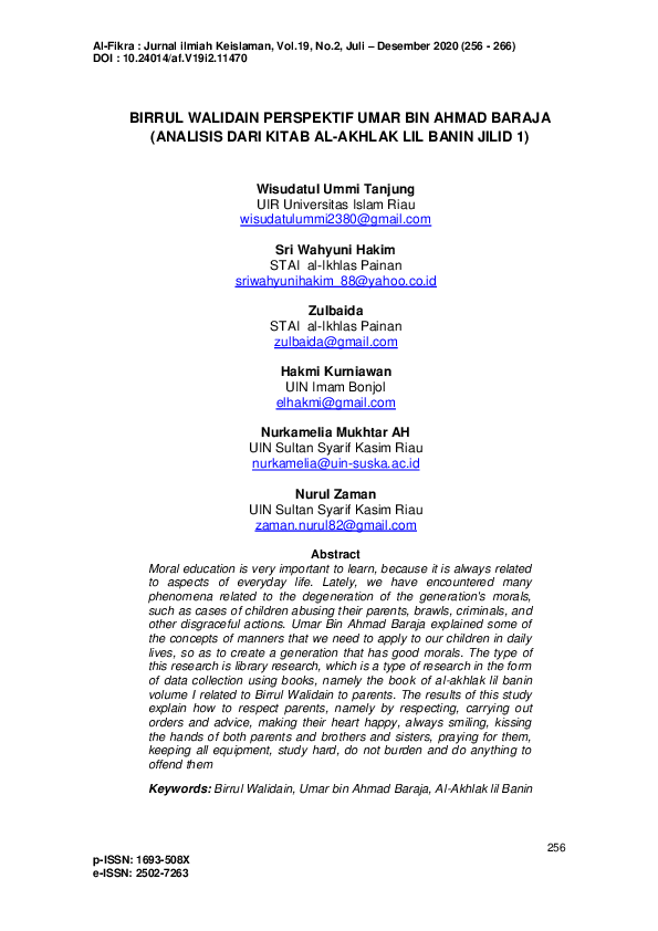 (PDF) BIRRUL WALIDAIN PERSPEKTIF UMAR BIN AHMAD BARAJA (ANALISIS DARI ...
