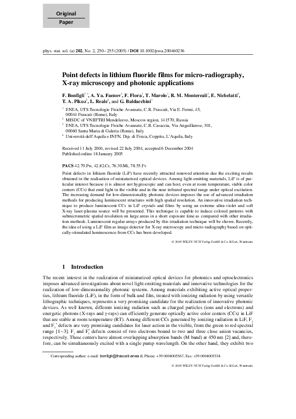 (PDF) Point defects in lithium fluoride films for micro-radiography, X ...