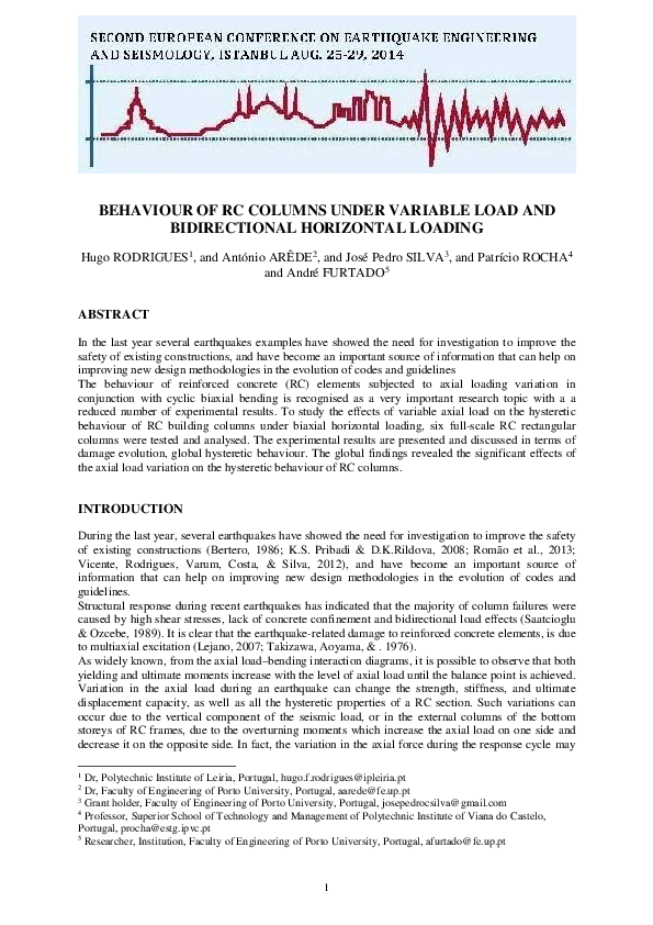 (PDF) Behaviour of RC Columns Under Variable Load and Bidirectional Horizontal Loading