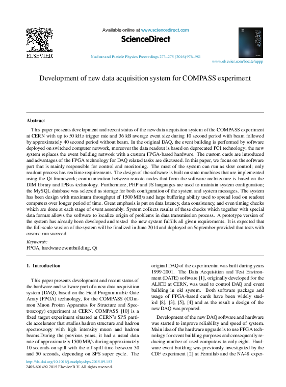 (PDF) Development of new data acquisition system for COMPASS experiment