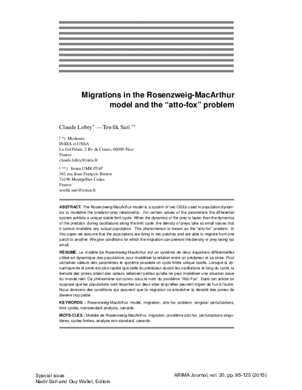(PDF) Migrations in the Rosenzweig-MacArthur model and the "atto-fox ...