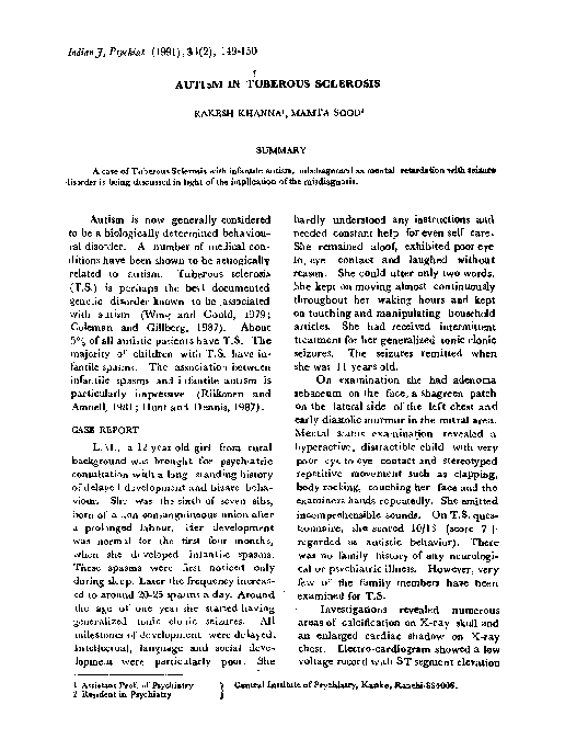 (PDF) Autism in Tuberous Sclerosis