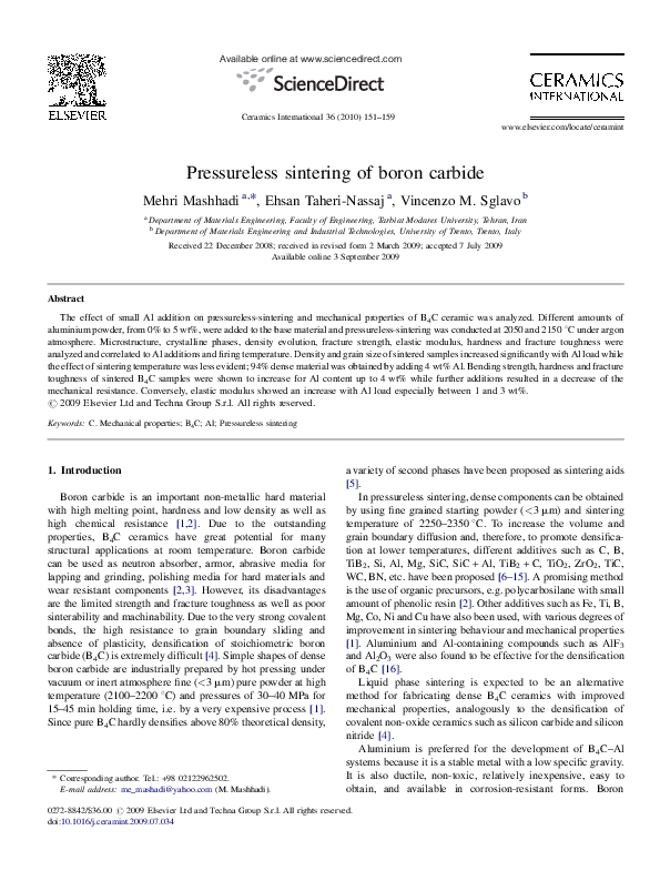 (PDF) Al-Enhanced Pressureless Sintering of B4C