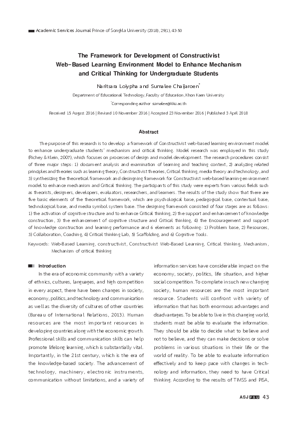 (PDF) The Framework for Development of Constructivist Web-Based Learning Environment Model to ...
