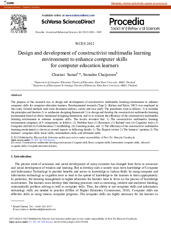 (PDF) Design and Development of Constructivist Multimedia Learning Environment to Enhance ...