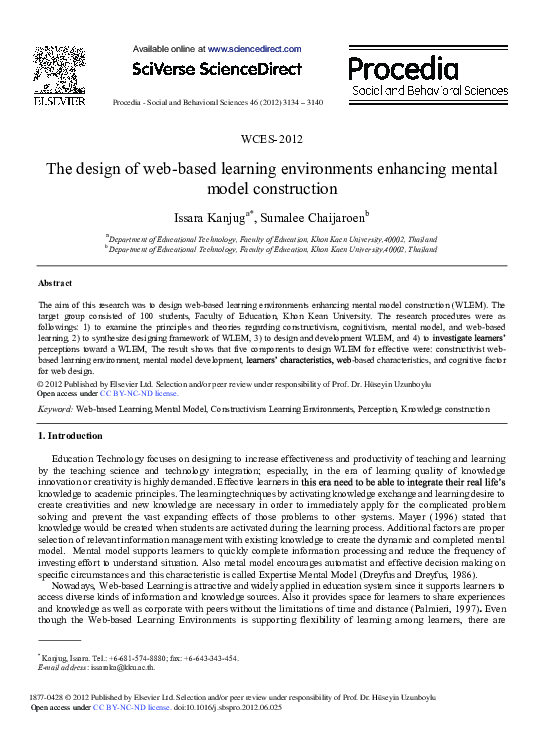 (PDF) The Design of Web-based Learning Environments Enhancing Mental Model Construction