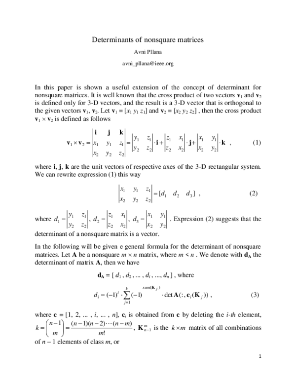 (PDF) Determinants of nonsquare matrices
