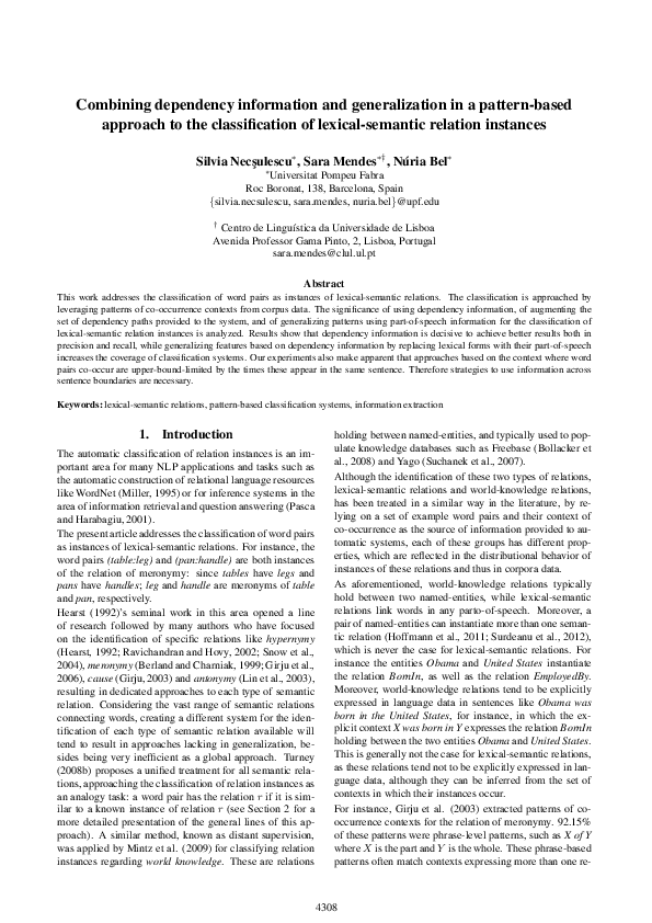 Pdf Combining Dependency Information And Generalization In A Pattern Based Approach To The