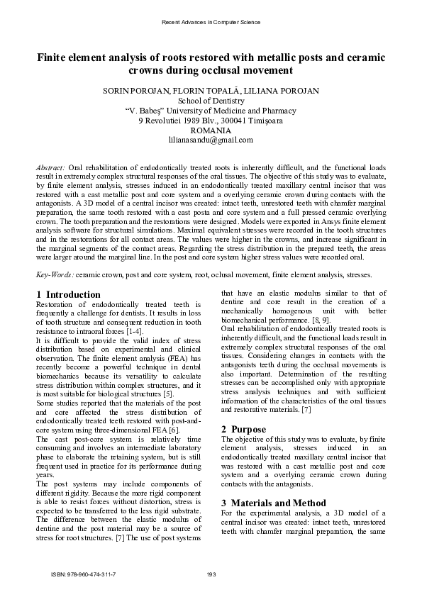 (PDF) Three-Dimensional Finite Element Study of Endodontically Treated Maxillary Central ...