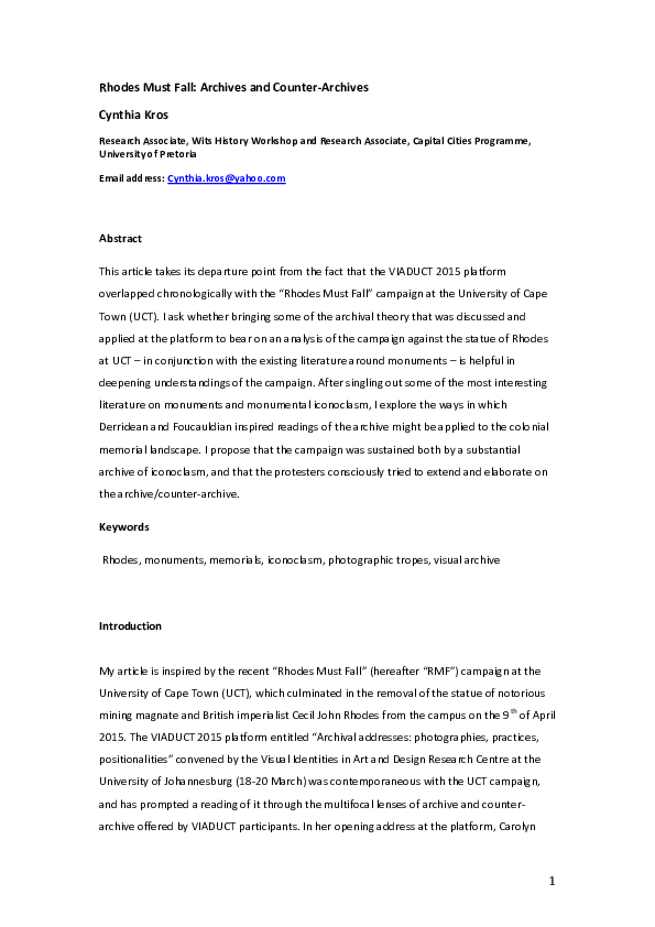 (PDF) Rhodes Must Fall: archives and counter-archives