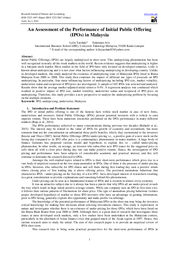 (PDF) An Assessment of the Performance of Initial Public Offering (IPOs ...