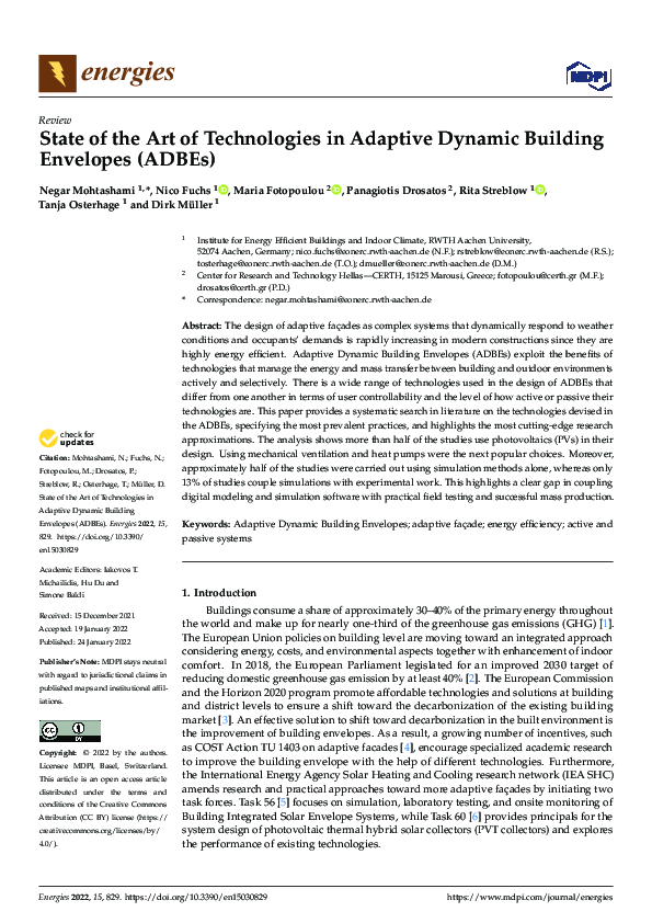 (PDF) State of the Art of Technologies in Adaptive Dynamic Building ...