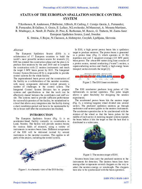 (PDF) Status of the European Spallation Source Control System