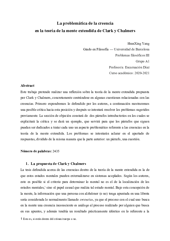 (DOC) La cuestión de la creencia en la teoría de la mente extendida en ...